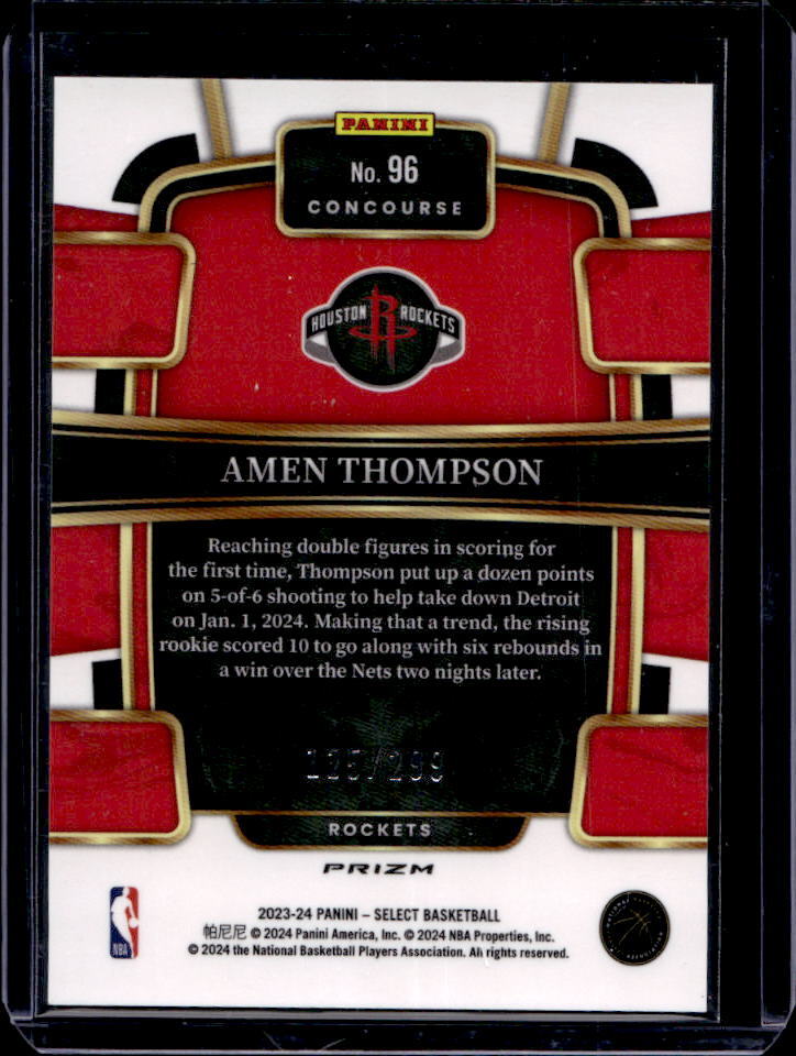 2023-24 Select Amen Thompson Light Blue Prizms RC Concourse #125/299 ...