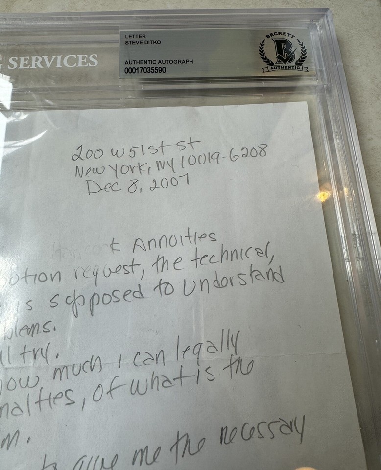 STEVE DITKO SIGNED AUTOGRAPH FULL PAGE LETTER MARVEL SPIDERMAN BECKETT ...