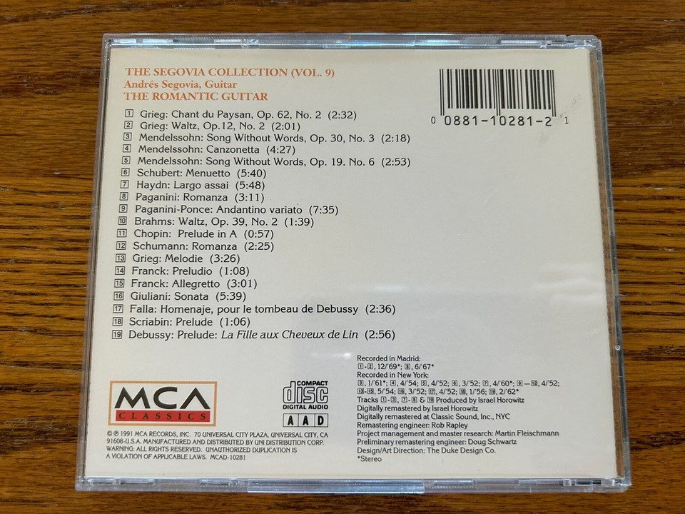 Andre’s Segovia : The Romantic Guitar , Pre-Owned CD | eBay
