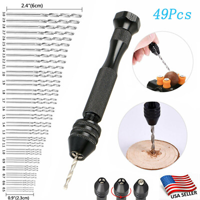 49Pcs Precision Pin Vise Hobby Micro Hand Twist Drill Bits Mini Rotary ...