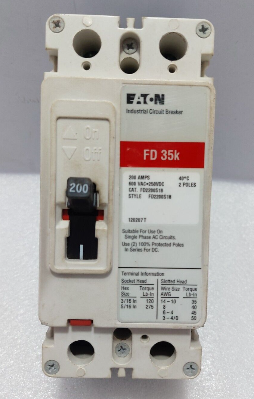Eaton Cutler Hammer FD Breaker 9-24v Shunt Trip 2 Pole 200 Amp ...