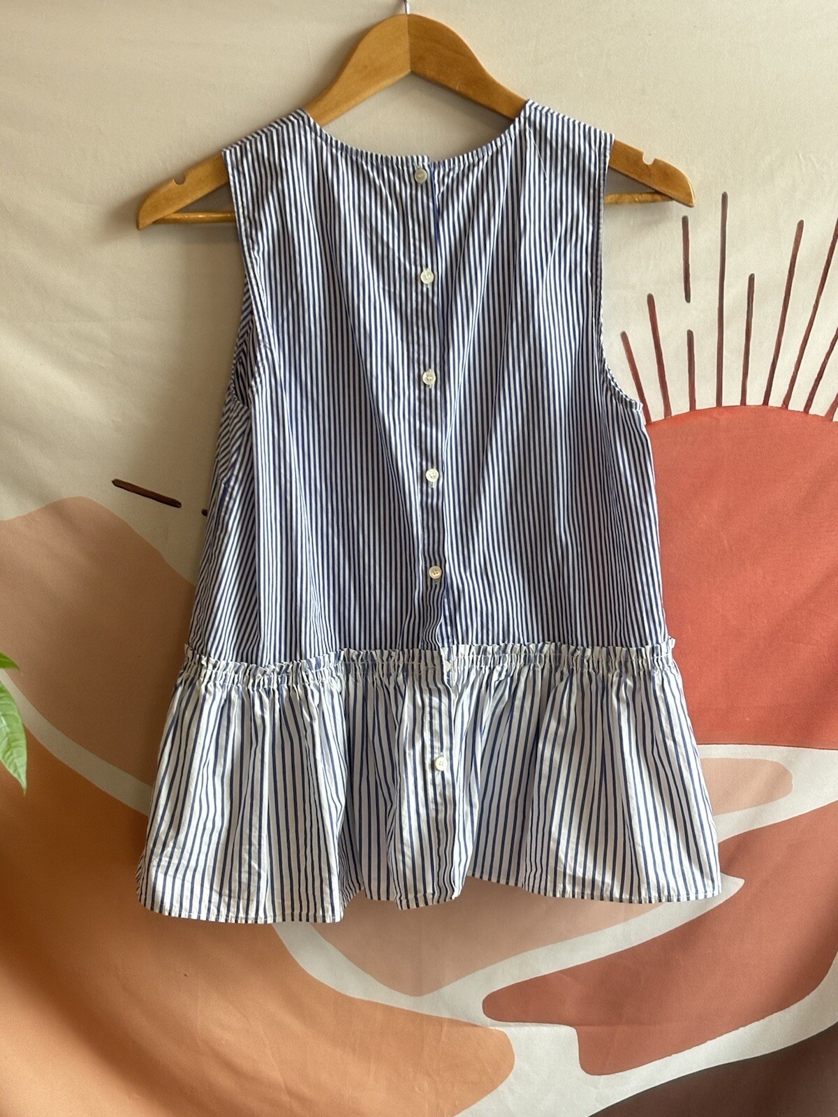 J Crew Womens Button Back Stripe Peplum Top Sleeveless Shirt Blue Size S | eBay