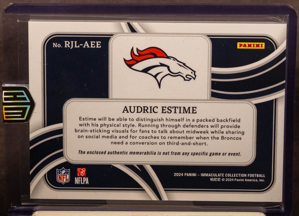 Audric Estime 2024 Panini Immaculate RC Rookie Jacket Logo Shield Patch ...