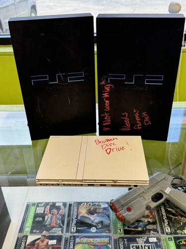 Lot of 3 Sony PlayStation 2 PS2 Consoles 1 Slim 2 Fat Only Broken Parts ...