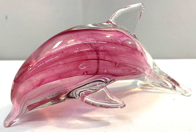 Pink Glass DOLPHIN Figurine ~ Hand Blown Nautical Paperweight Coastal ...