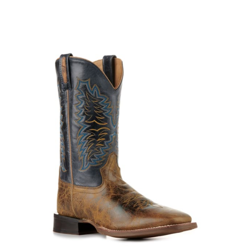 Men's Burnt Brown Leather Wide Square Toe Cowboy Boots | eBay