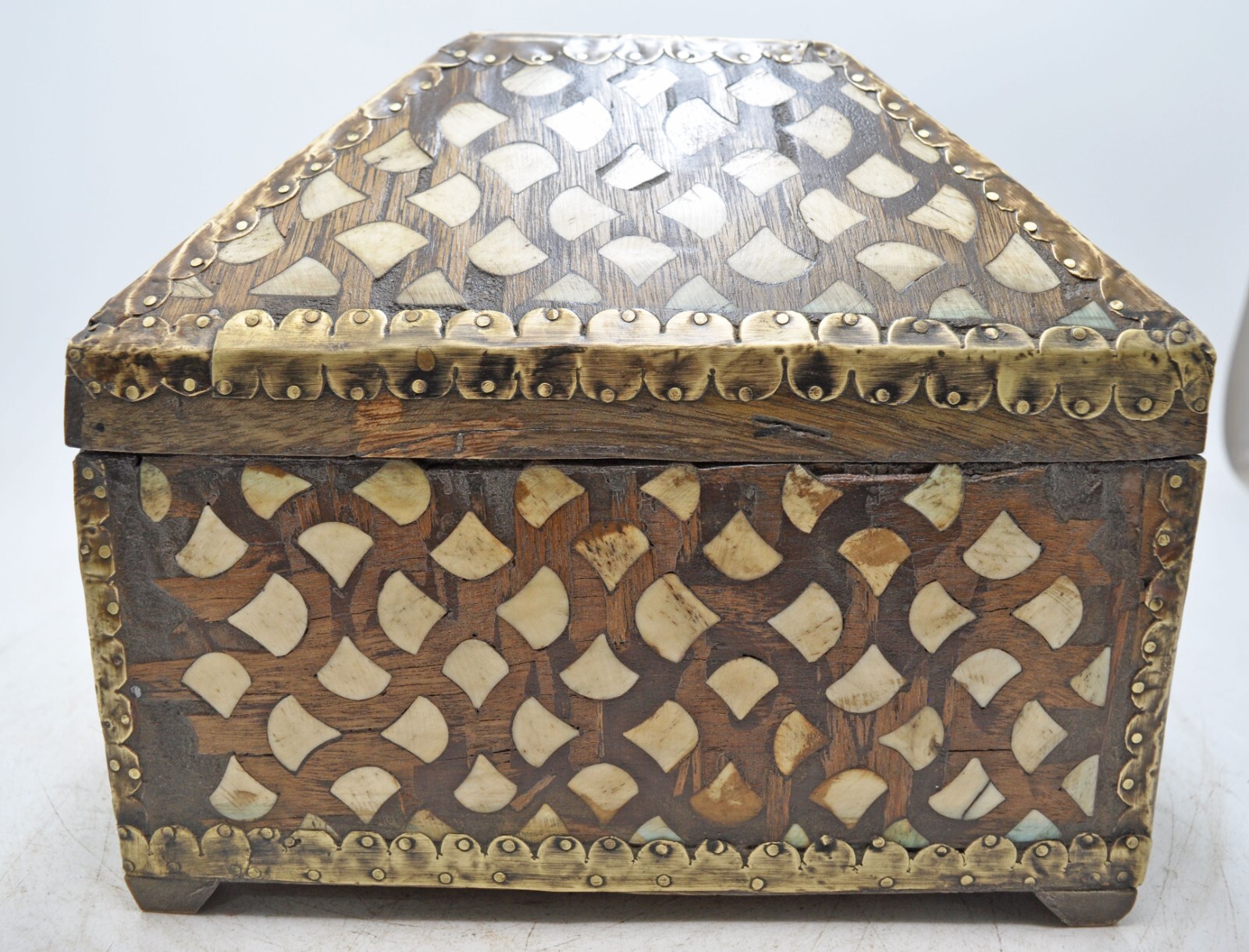 Antique Wooden Dome Shaped Storage Chest Box Original Old Inlay Work | eBay