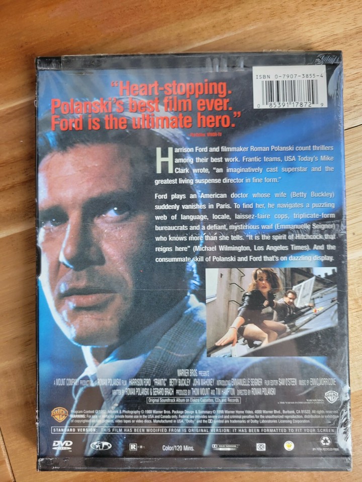 Frantic (DVD, 1998) NEW! MAIL IT TOMORROW! HARRISON FORD, ROMAN ...
