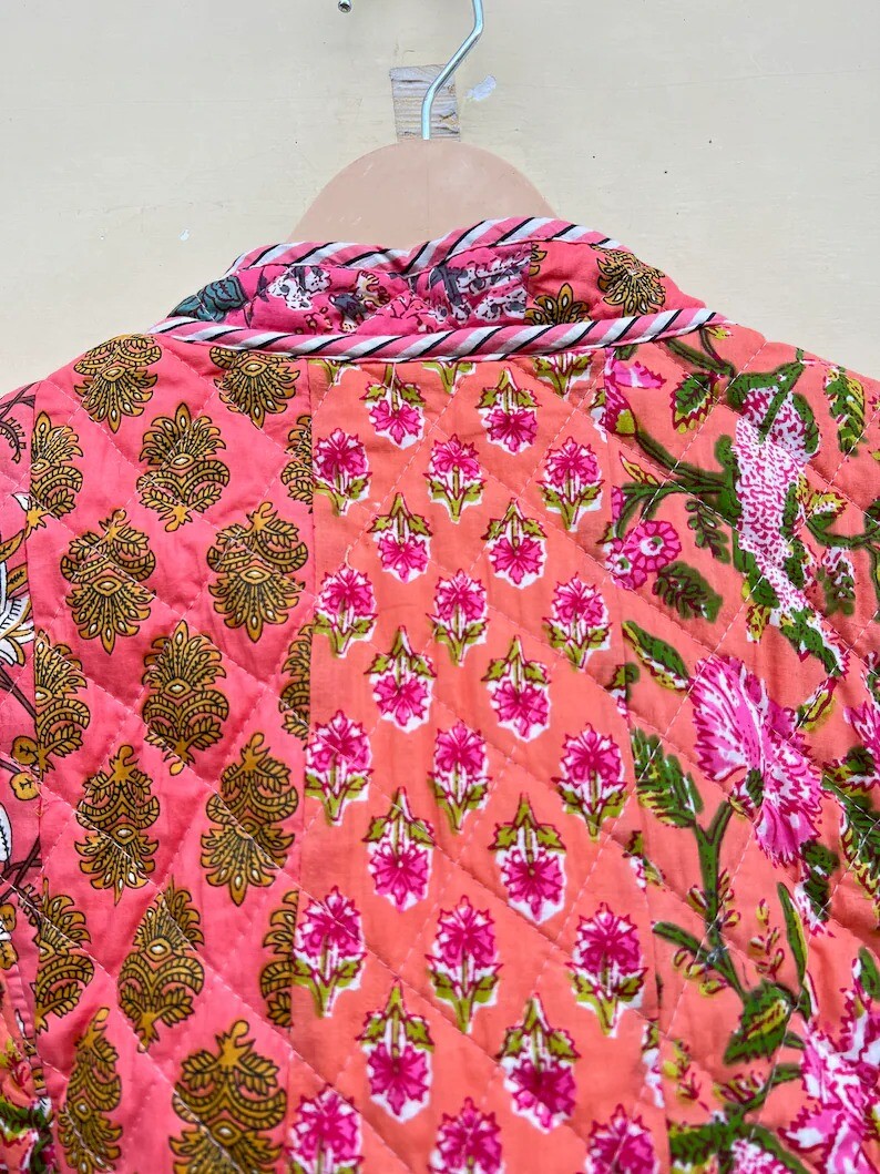 Indian Peach Jacket 100%Cotton Vintage Quilted Jacket Women's Clothing ...