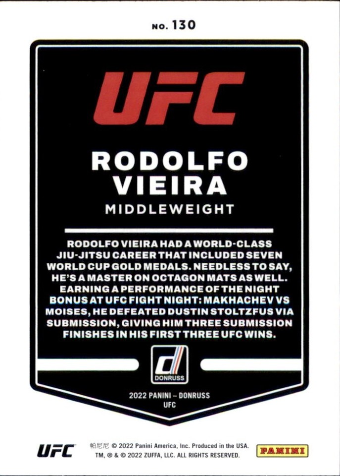 2022 Panini Donruss UFC Rodolfo Vieira MMA #130 Sports Cards Base NM | eBay