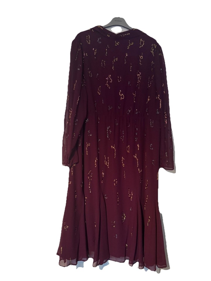 Monsoon Eliza Hand-Embellished Berry Evening Dress UK 24 Midi | eBay UK