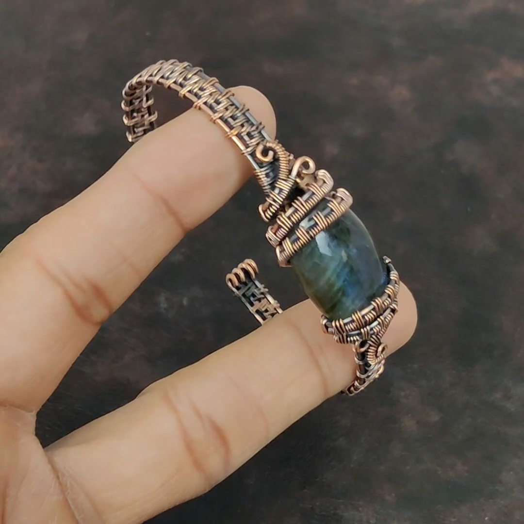 Gift For Her Natural Labradorite Bangle Wire Wrapped Adjustable Unknown ...