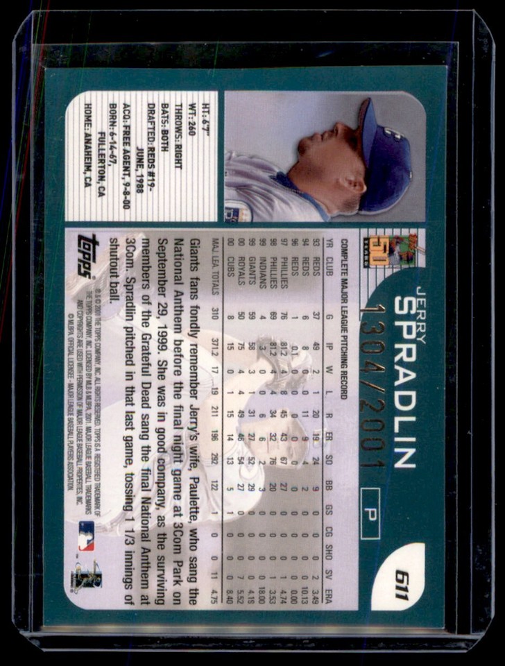2001 TOPPS GOLD JERRY SPRADLIN 1304/2001 KANSAS CITY ROYALS #611 | eBay