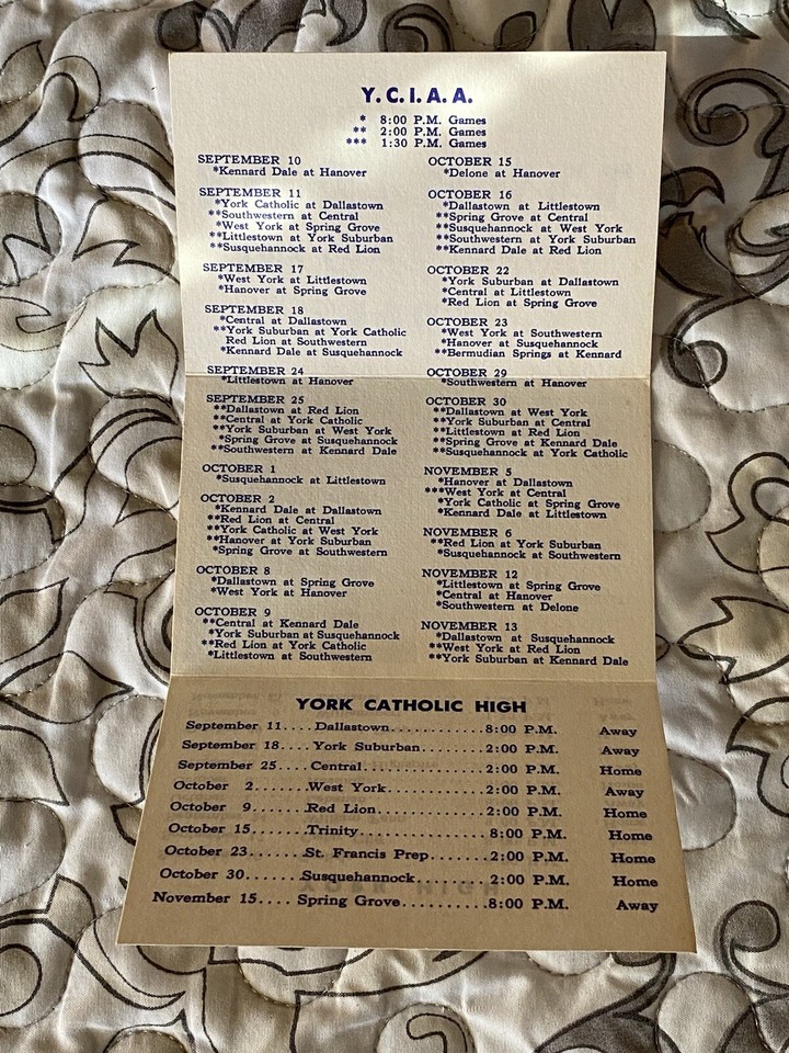 1965 York County Scholastic Football schedule York Catholic York High ...