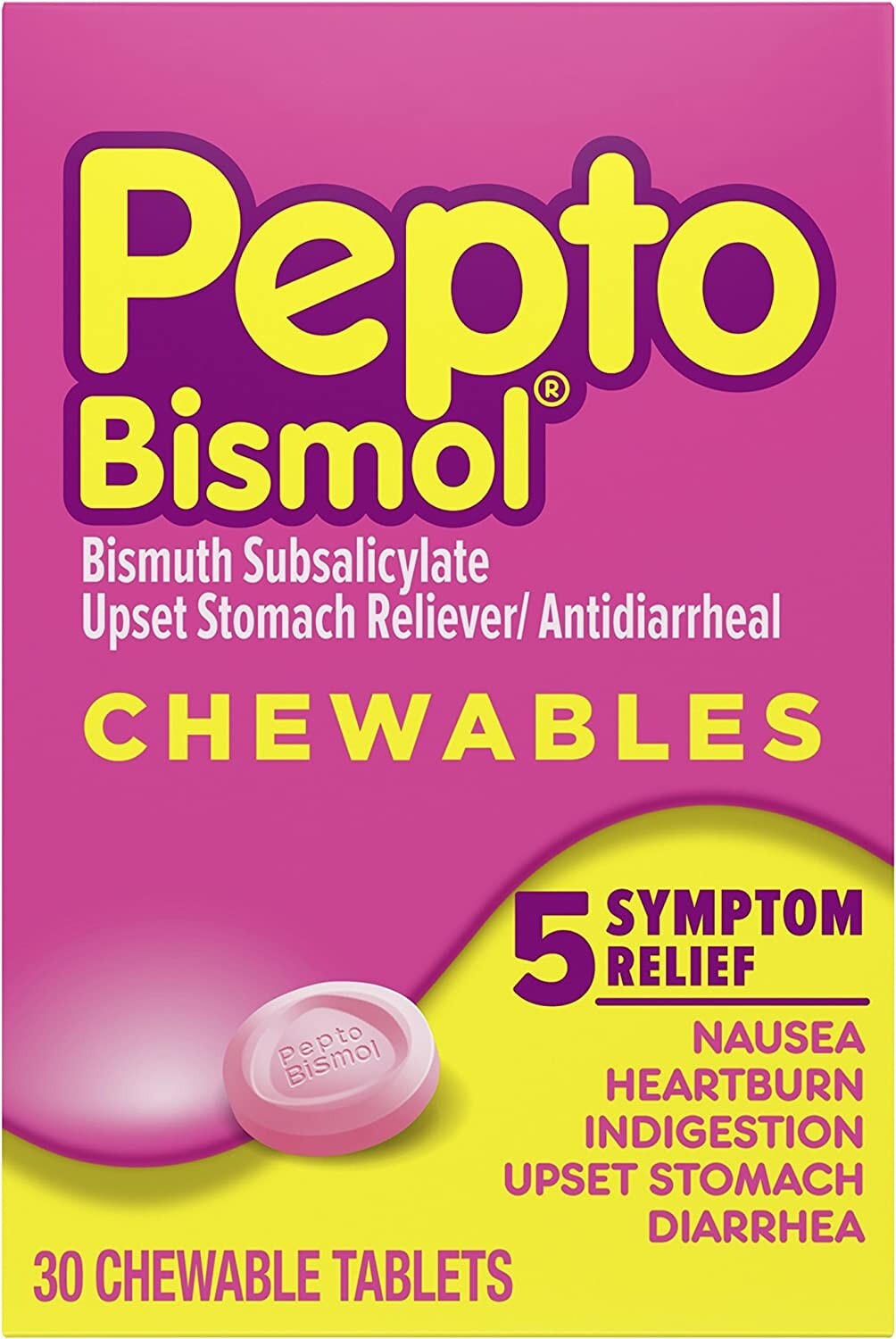 Pepto-Bismol 30 Chewable Tablets Pepto Bismuth Subsalicylate Chewables ...