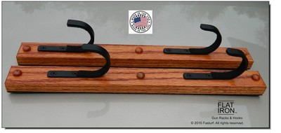Oak and Metal 2 Place Gun Rack Rifle Shotgun Wall Mount Display ...