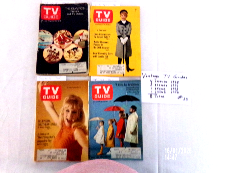 VINTAGE TV GUIDES-4 ISSUES 1968, 2 IN 1971, 1 IN 1972 & 1 ISSUE 1973 ...