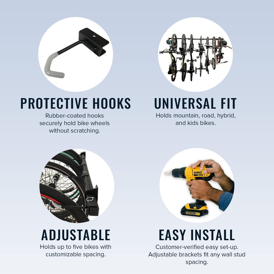 Bike Storage Rack – Heavy Duty Garage Bike Rack for 5 Bicycles, Space ...