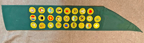 M4 21 BSA OA Scouts MERIT BADGE SASH WITH 26 MERIT BADGES, EXPLORER ...