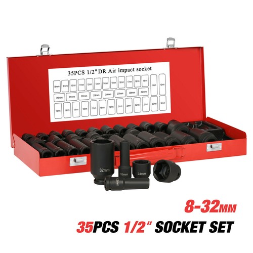 35pcs 1/2' Drive Deep Impact Socket Tool Set Metric Garage Workshop ...