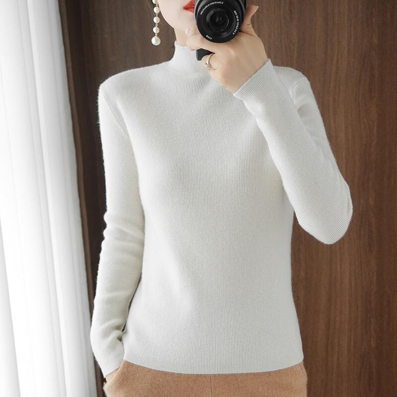 Woman Fit Knitted Faux Cashmere Sweater Slim Mock Neck Jumper Pullover ...