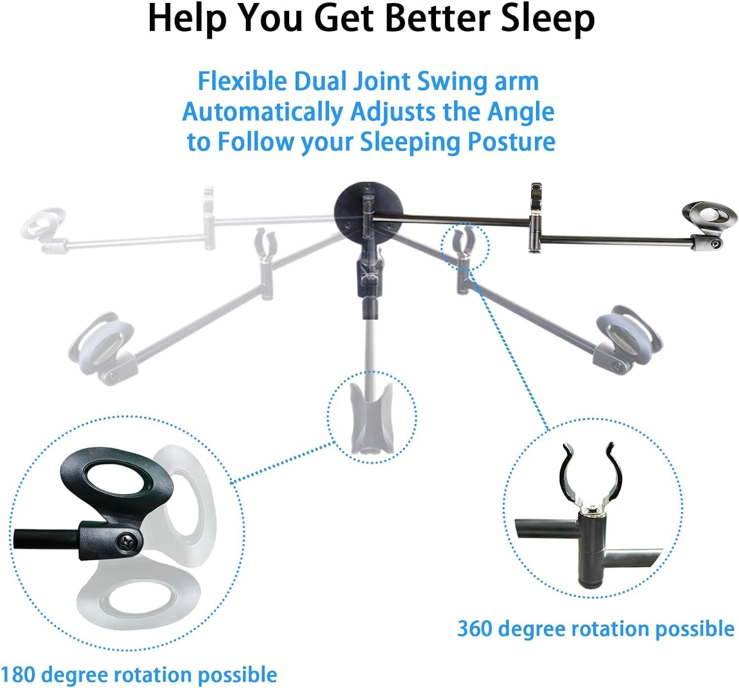 CPAP Hose Holder Hanger wall Mount Over Bed Double Joint Swing Arm CPAP ...