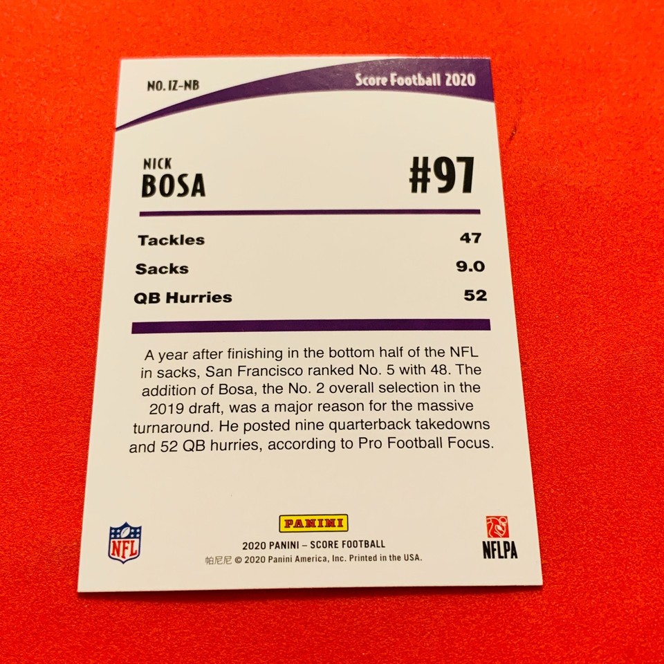 Nick Bosa .. IN THE ZONE .. San Francisco 49ers .. 2020 Score Insert ...