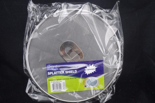 2 x CHROME SPLATTER SHIELDS WITH FOLD UP HANDLE 1X 290MM DIAMETER & 1 X ...