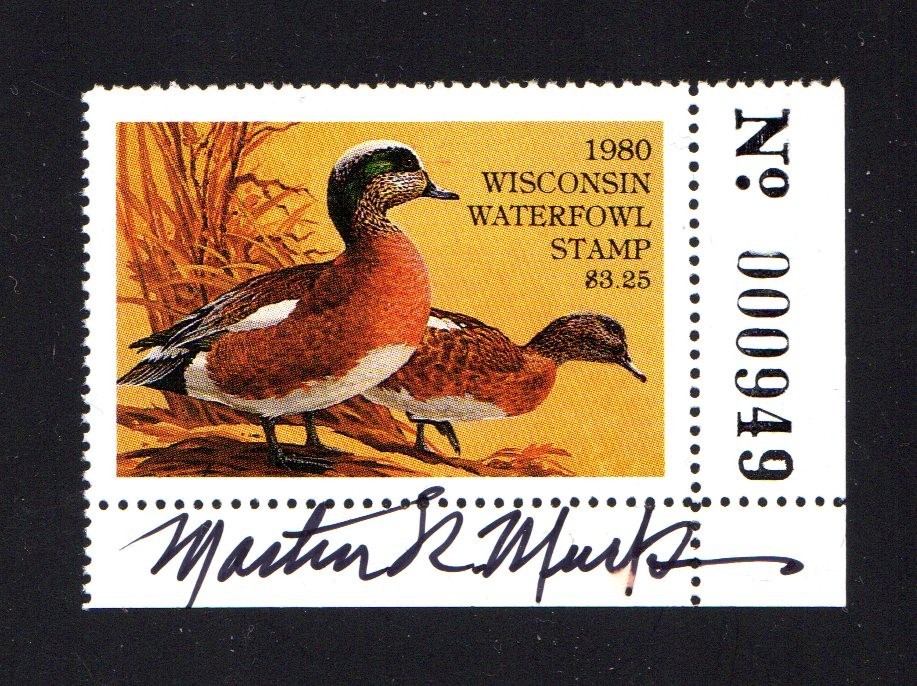 WISCONSIN WI3 WATERFOWL DUCK STAMP 1980 OG LRPNS PRISTINE ARTIST SIGNED ...