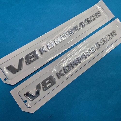PAIR (2 PCS) OF CHROME * V8 KOMPRESSOR * EMBLEMS TURBO MERCEDES BENZ ...