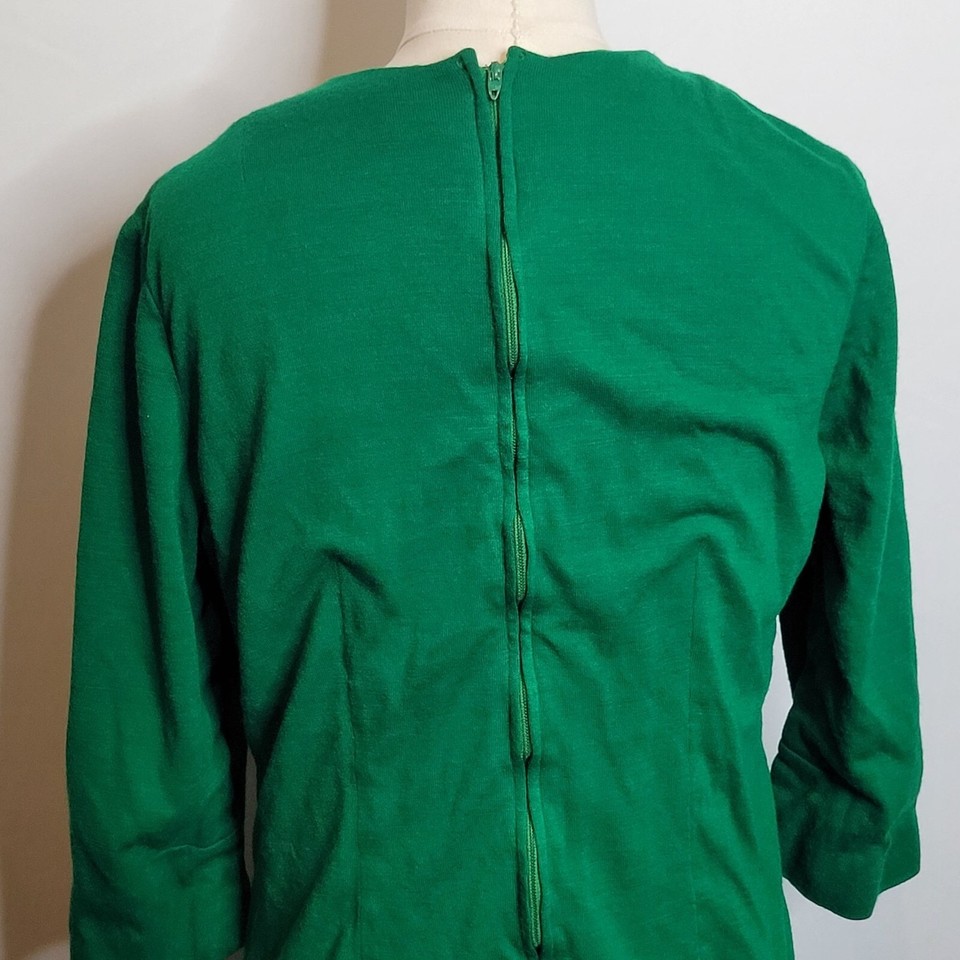 Vintage Dress Green Polyester Shortened Hem with Lace Hem Tape Zip Back ...