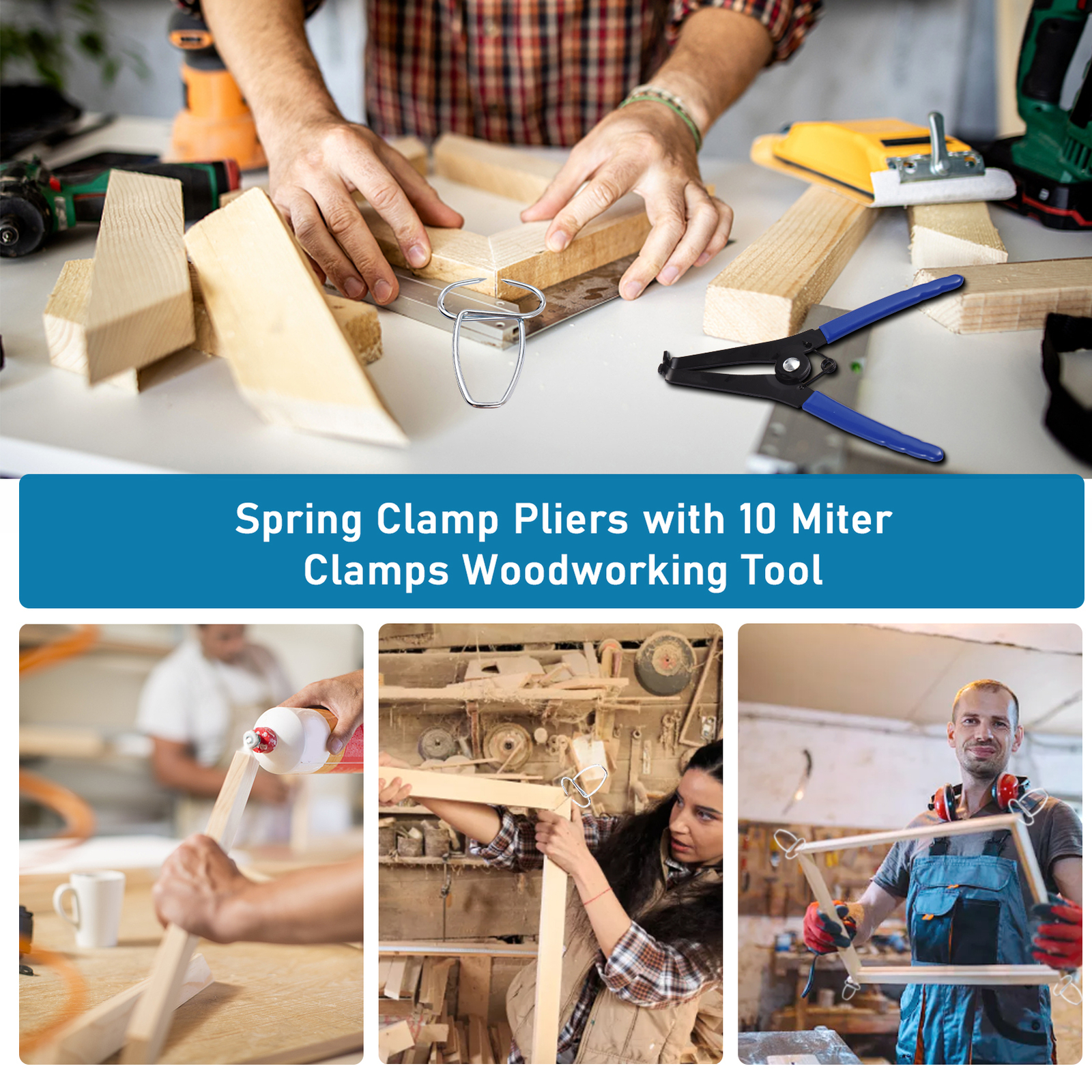 Spring Clamp Pliers with 10 Miter Clamps Woodworking Tool Miter Pliers ...
