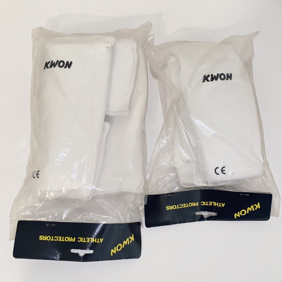 Kwon White Shin Instep Guards & Forearm Protectors Junior Size MMA Tae ...