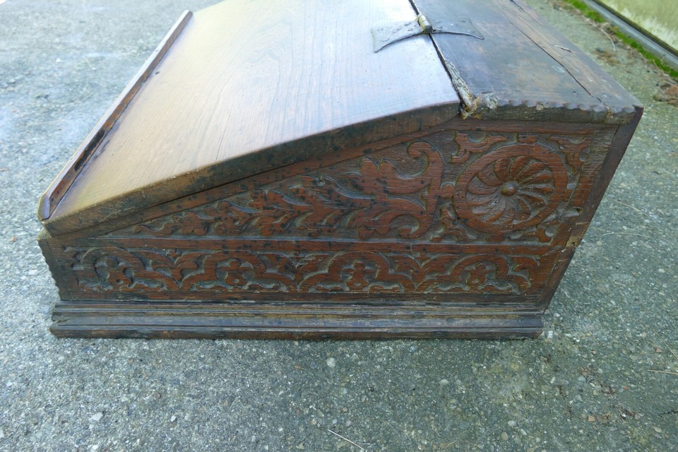 antique primitive 17th c Bible Box carved oak & pine forged butterfly ...