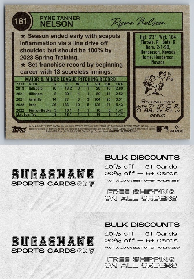 2023 Topps Heritage 181 Ryne Nelson RC Diamondbacks Baseball Card | eBay