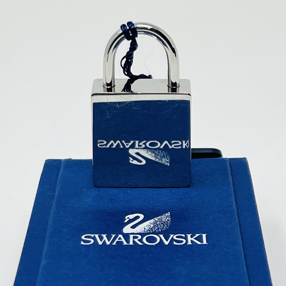 SWAROVSKI Pad Lock Jet Hematite Silver Black LOCK KEY FOB Bag Charm ...