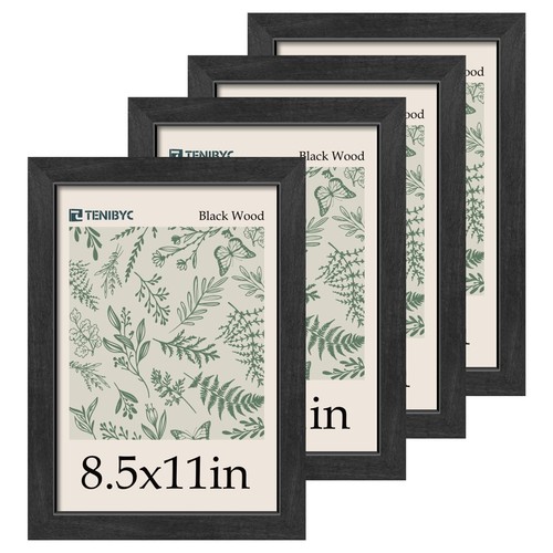 8.5x11 Picture Frame Black - 4 Pack, HD Tempered Glass, Elegant Wood ...