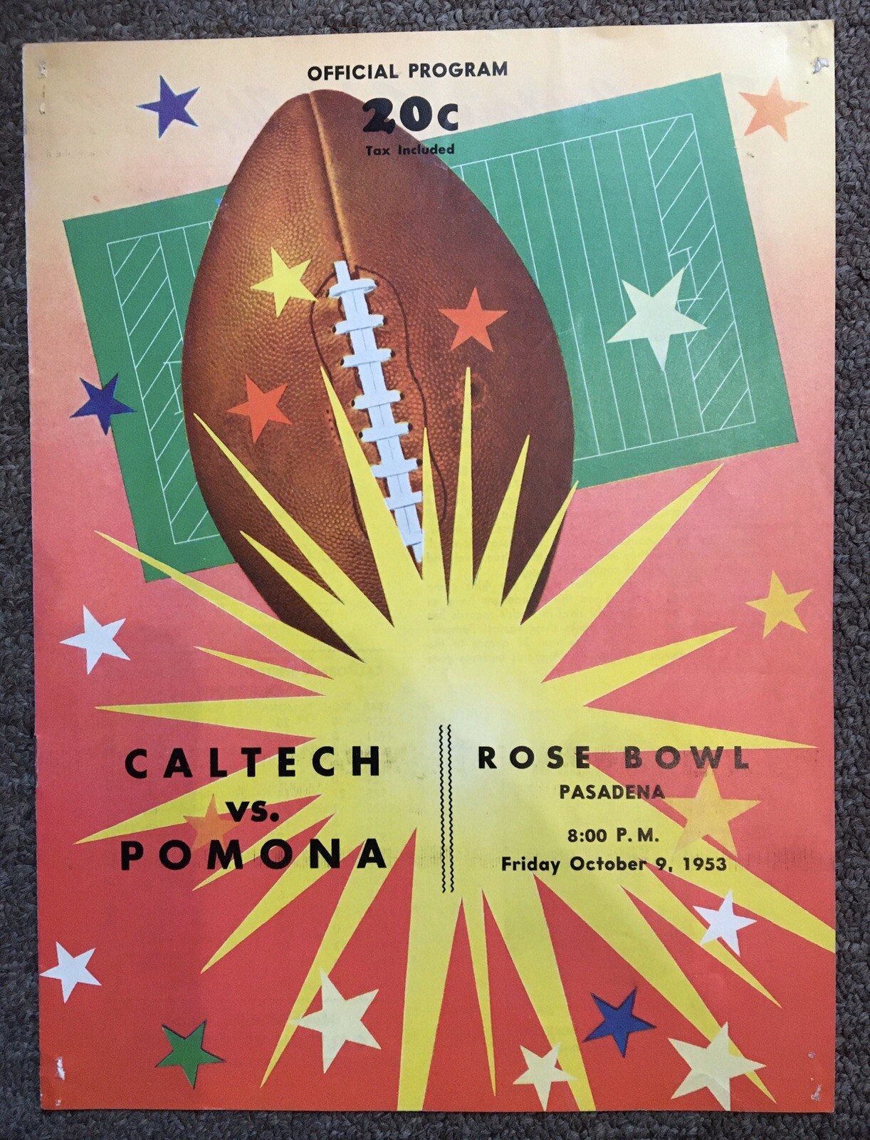 1953 Caltech vs. Pomona-Claremont Men’s College Football Game Program w ...
