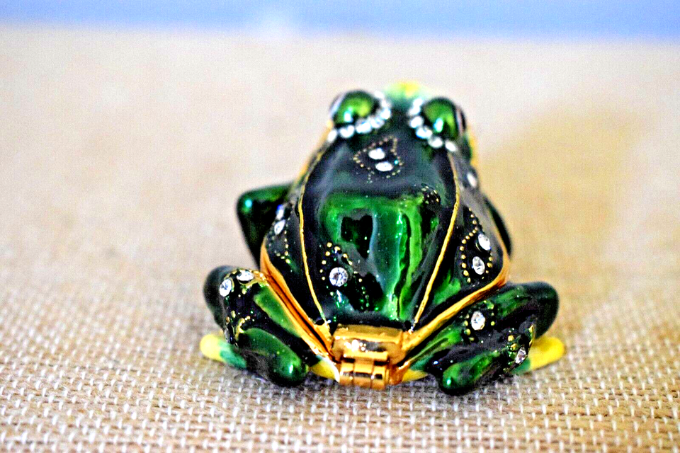 Bejeweled Frog Enamel Jewelry Trinket Box Hinged Made with Swarovski ...