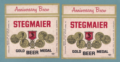 NOS Lot of 2 UNUSED 1955 STEGMAIER Anniversary Brew Labels Wilkes-Barre ...
