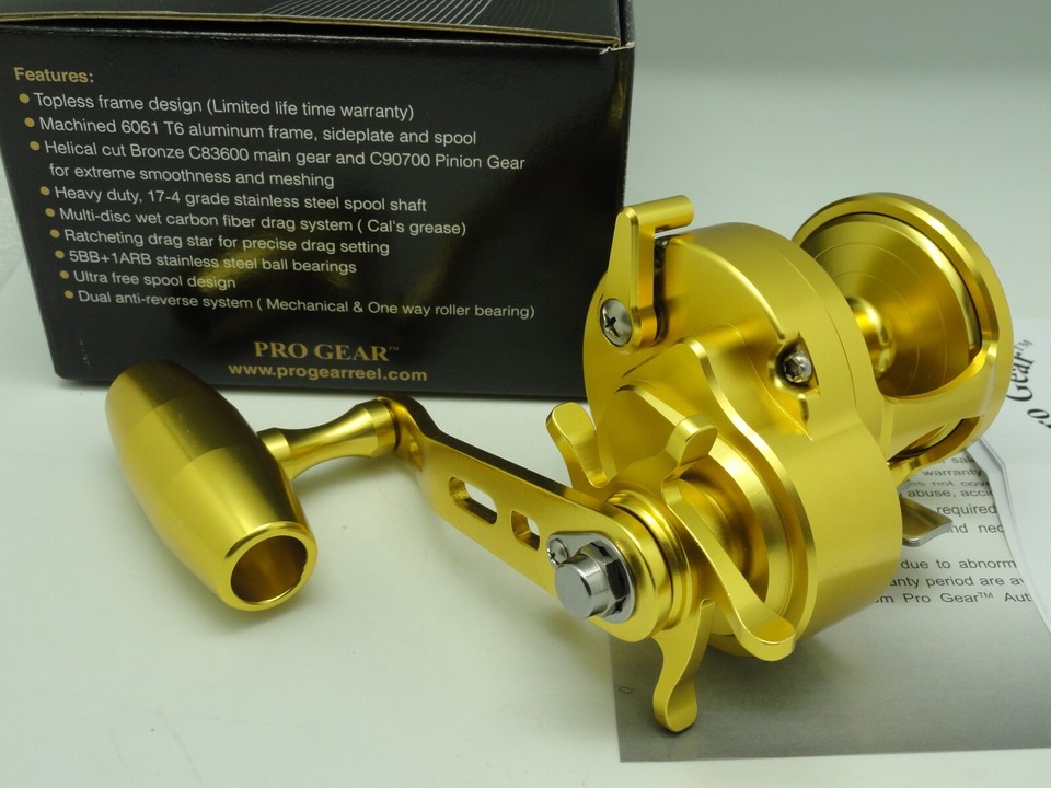 PRO GEAR Oceanus SD45 Pro Gear Star Drag reel Gold RH Aluminum Handle ...