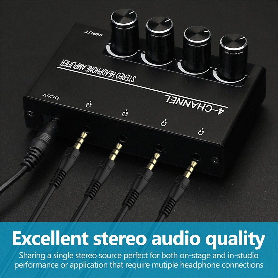 Headphone Amplifier 4 Channel 3.5MM Stereo Audio Amplifier Mini ...