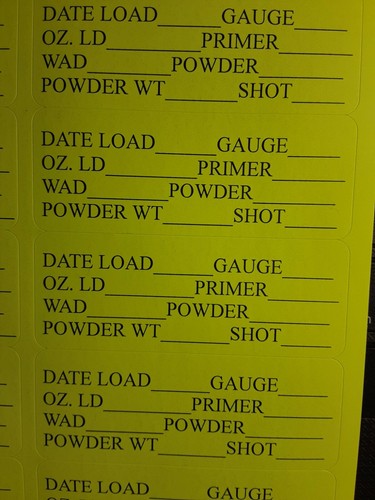 90 FLUORESCENT YELLOW DATA Labels for Reloading Shotgun Ammo 30 per ...