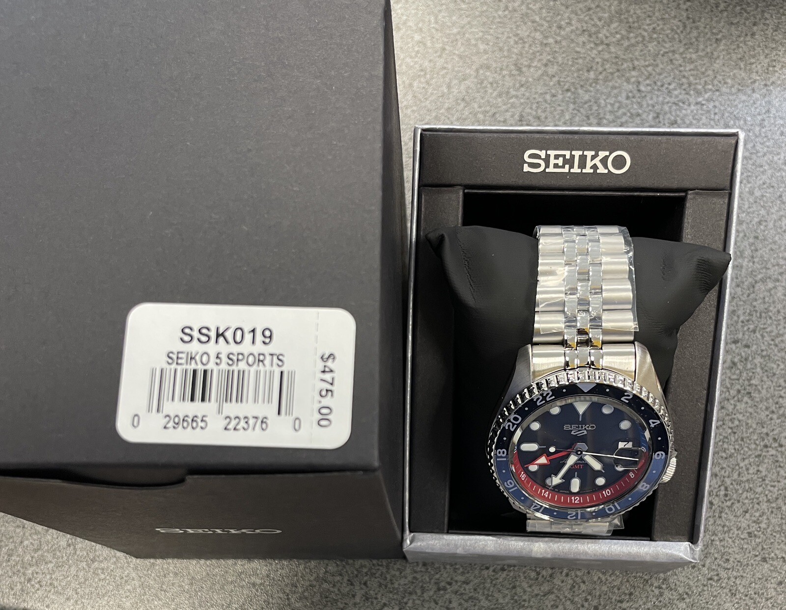 Seiko 5 Sport Automatic GMT Steel Band Black Dial Watch SSK019 Made In ...
