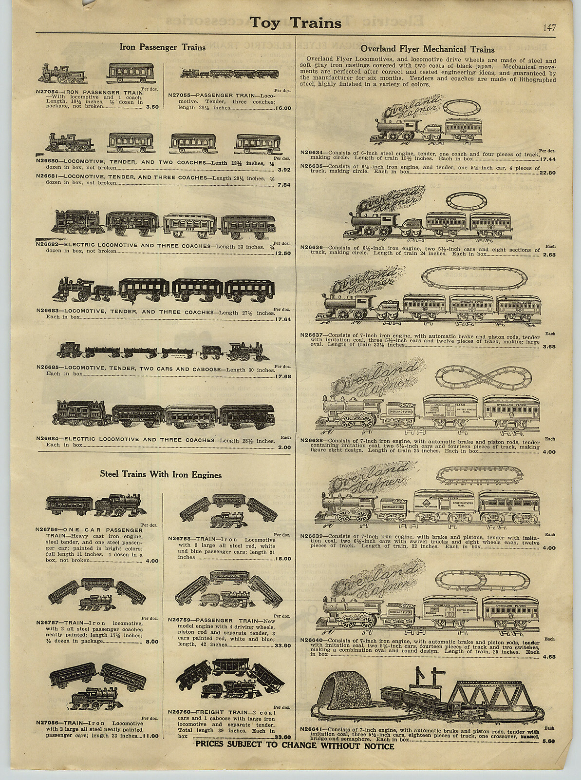 1922 PAPER AD Overland Hafner Toy Mechanical Trains American Flyer 20th ...