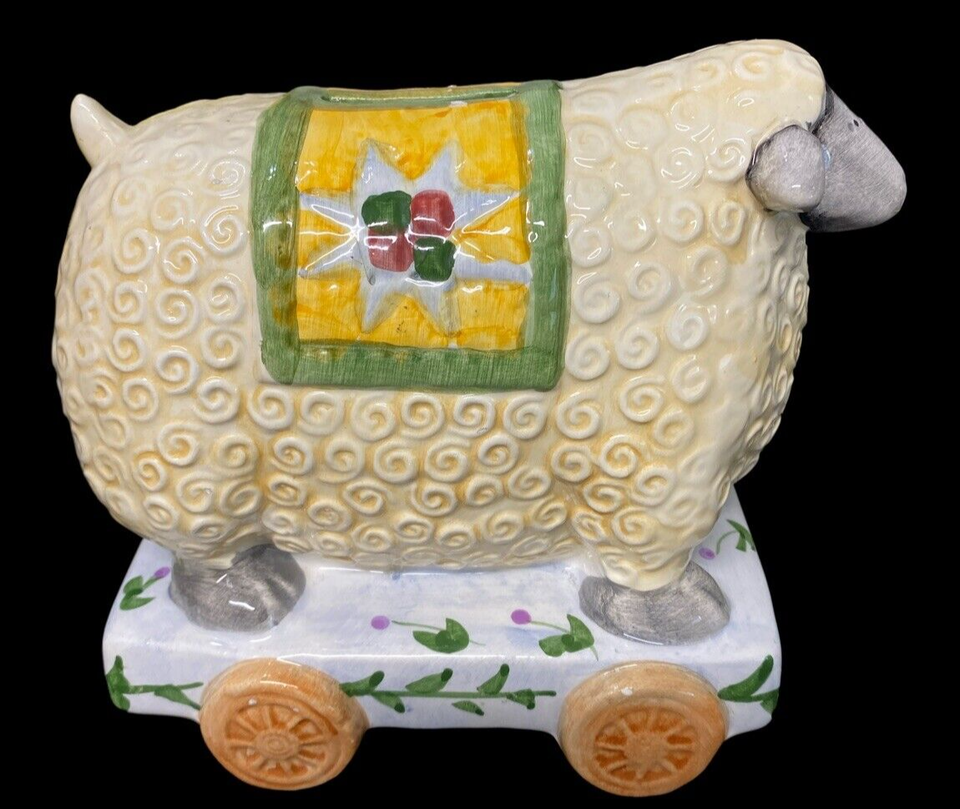Vintage Nantucket Sheep Bank Curly Lamb on Wheel Wagon Piggy Bank | eBay
