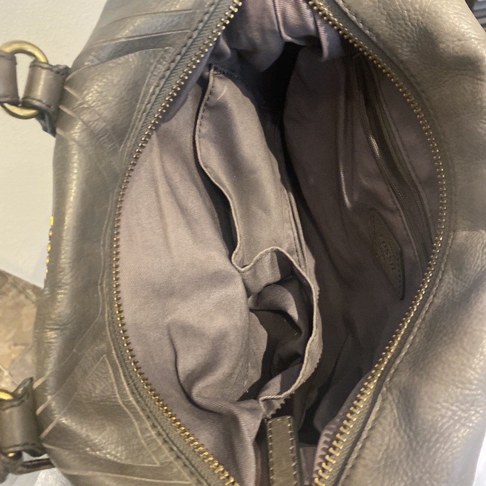 Fossil Gray Leather Women Satchel Crossbody Shoulder Purse Handbag ...