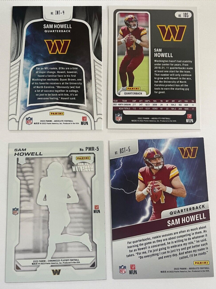 2022 Panini Absolute Sam Howell Rookie Card Commanders Lot Of 4 Cards ...