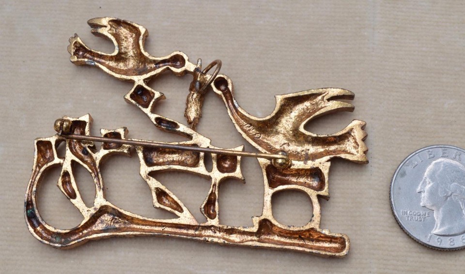 Vntg Signed CHAIM GROSS Goldtone PEACE Shalom Doves Pin Brooch Pendant ...