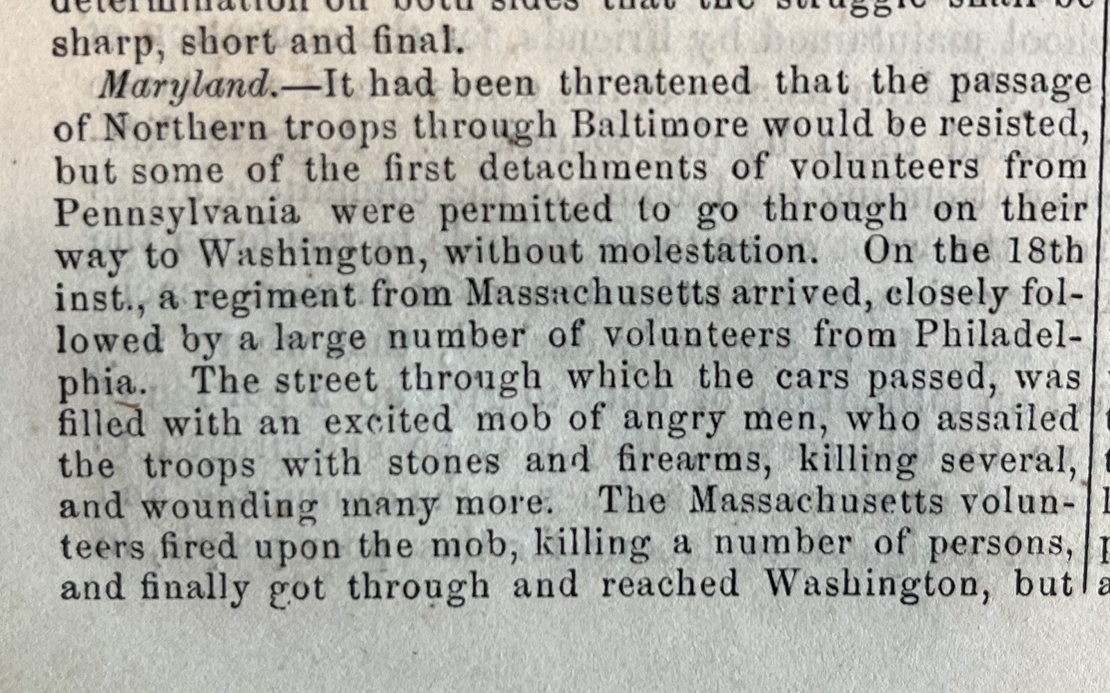 1861 Newspaper BALTIMORE PRATT STREET RIOT Confederate Mob Attacks ...